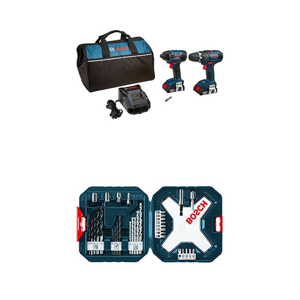 Bosch CLPK232-181 18V 2-Tool Combo Kit (Drill/Driver & Impact Driver) with (2) 2.0 Ah Batteries and 91-pc drill and drive bit set