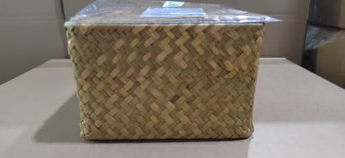 Esoes Wicker Storage Basket Woven Rattan Storage Box With Lids Seagrass Laundry Baskets Makeup Organizer For Bathroom, Living Room, Kitchen (L)