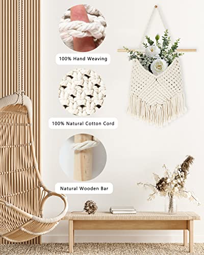 MOVNO Macrame Fruit Basket, Handmade Macrame Fruit Hanger, Decorative Macrame Hanging Basket, Space Saving Wall Storage Basket, Hanging Decor Fruit Basket, Perfect for Bedroom/Living Room/Bathroom