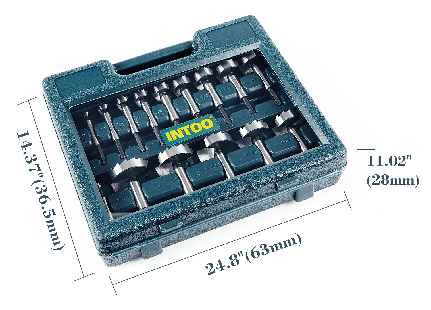 INTOO Hex Shank Forstner Bit Set 16 pcs Multi Sided Shank Wood Drill bit Set
