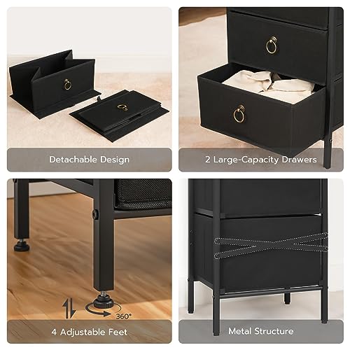 HOOBRO Nightstand, 3-Drawer End Table, Side Table with Fabric Drawers, Sofa Side Table, Metal Frame, Large Storage, for Bedroom, Study, Office, Large Storage, Rustic Brown and Black BF59BZ01