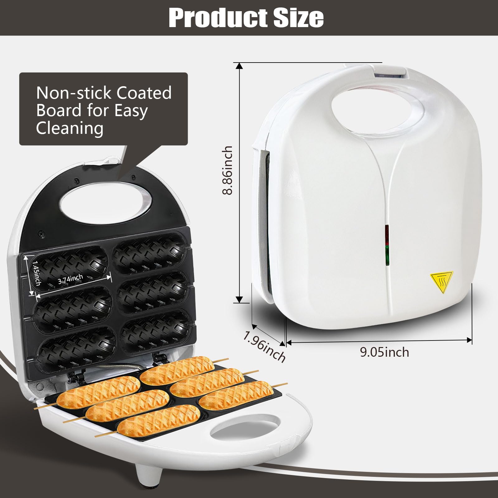 Corn Dog Waffle Maker Small, Hot Dog Waffle Machine with Non-stick Coating Plate, Waffle Dog Maker Toaster Make 6 Corn Dogs, Corn Dog Waffle Machine Make Corn Dog in Minutes, White