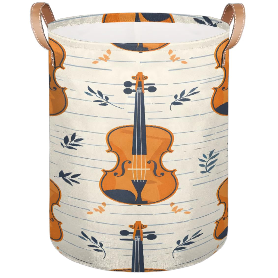 Custom Round Collapsible Laundry Baskets Violin Leaves Customized Large Toy Basket Personalize Hamper Dorm Bathroom Playroom Room Decor 16x20.8 Inch