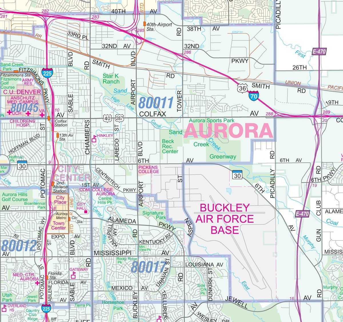 Metro Denver CO Detailed Region Wall Map w/Zip Codes *Laminated* 36"x52"