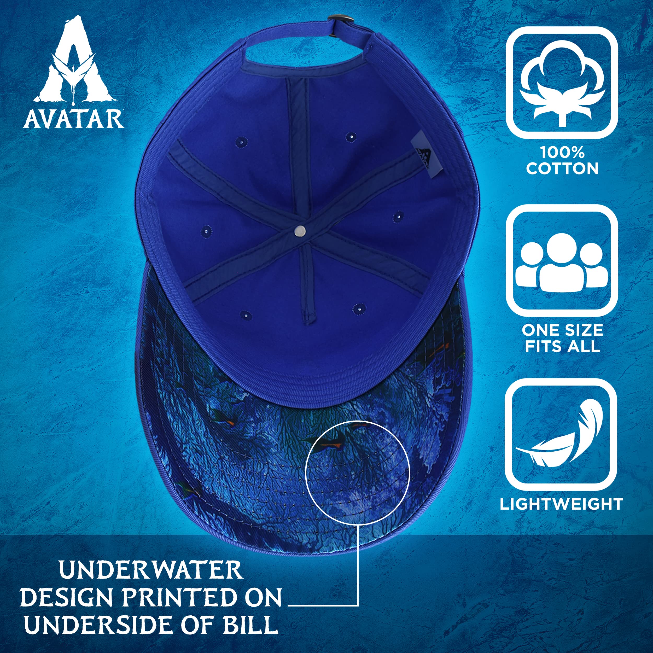 Concept One Disney Avatar: The Way of Water Dad Hat, Cotton Adjustable Baseball Cap with Curved Brim, Blue, One Size