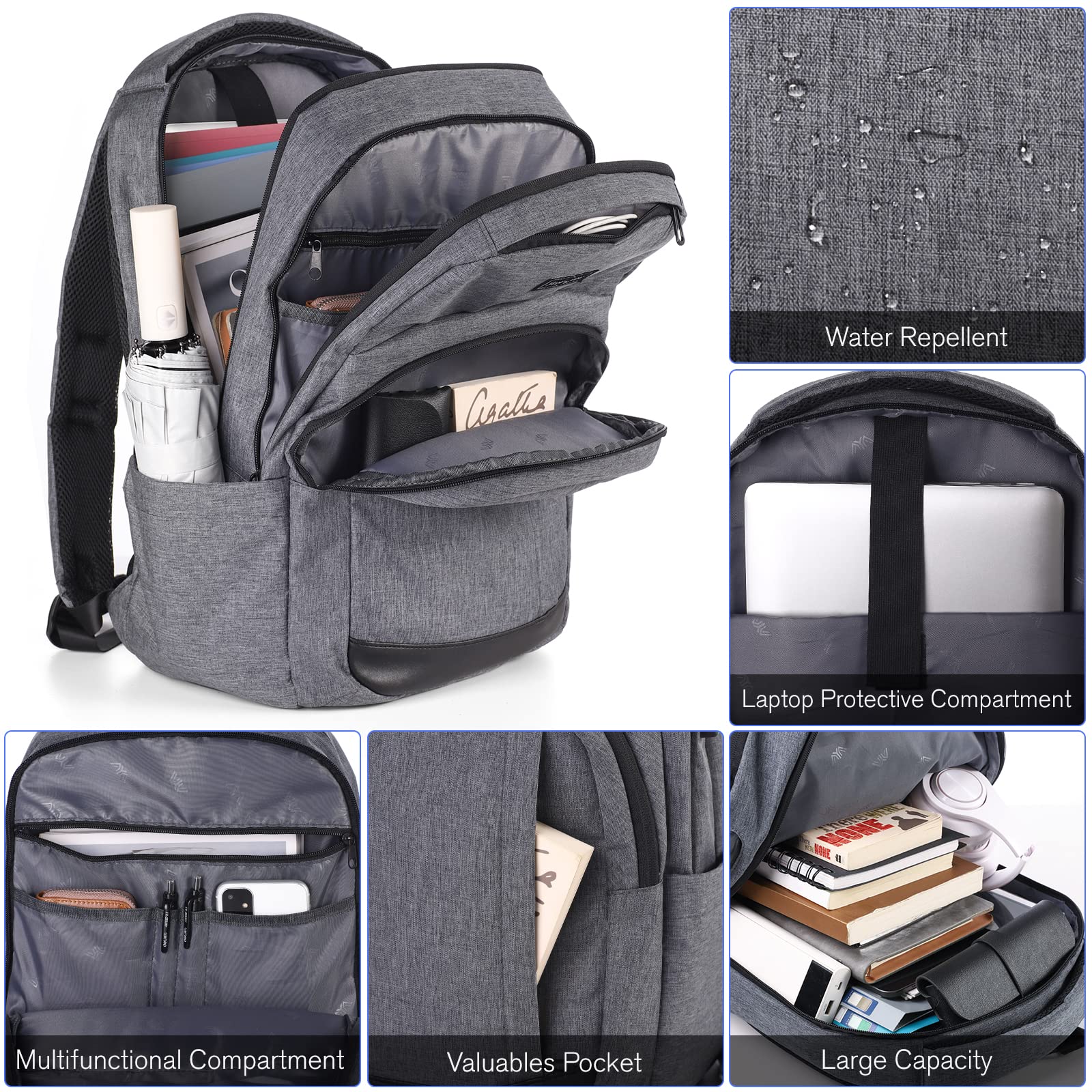 Bookbag School Backpack, Travel Backpack Anti Theft Laptop Backpack with USB Charging Port Water Resistant College Fits 15.6 Inch Notebook Over 3 Years Old