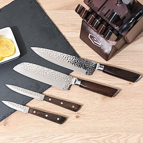 ECOMERR Kitchen Knife Set β 16 Piece German High Carbon Stainless Steel knife sets for kitchen with Block Wooden, Scissor and Knife Sharpener - Chef Knife Set & Rust proof