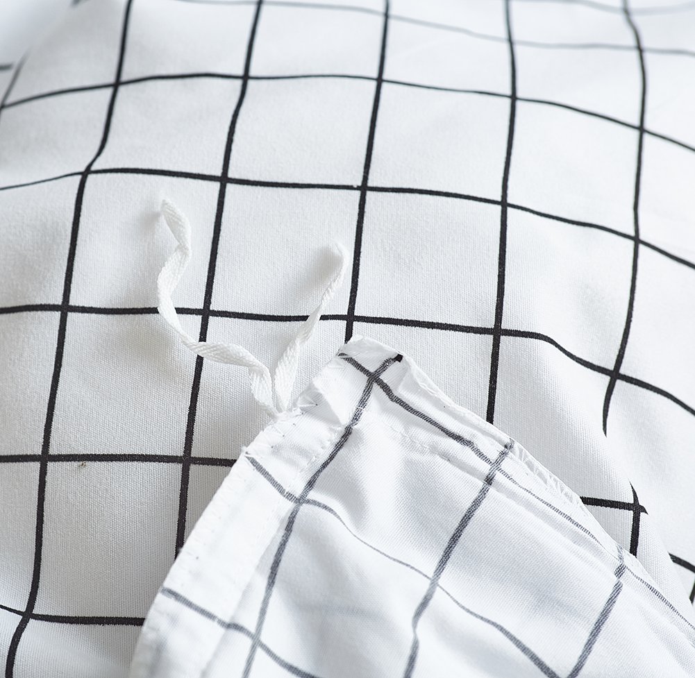Fire Kirin Queen Duvet Cover Set with Zipper Closure 3Pcs (1 Duvet Cover + 2 Pillowcases) Modern Mini Black and White Grid Checkered Pattern Bedding Cover Set