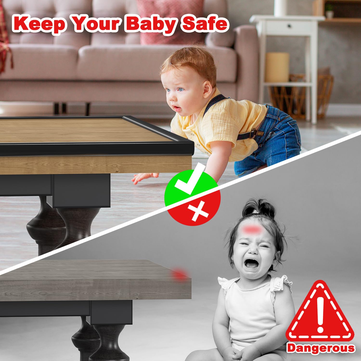 Edge Protector Strip Clear, Furniture Corner Protector Gards for Baby,6.6ft 0.6inch Wide Soft Table Corner Protectors with Upgraded Pre-Taped Strong Adhesive