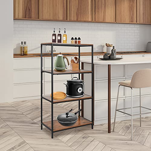 ECOMEX 4 Tier Bookshelf, Tall Bookcase with Metal Frame for Stroge,Industrial Bookshelf and Bookcases for Bedroom,Livingroom,Office Brown