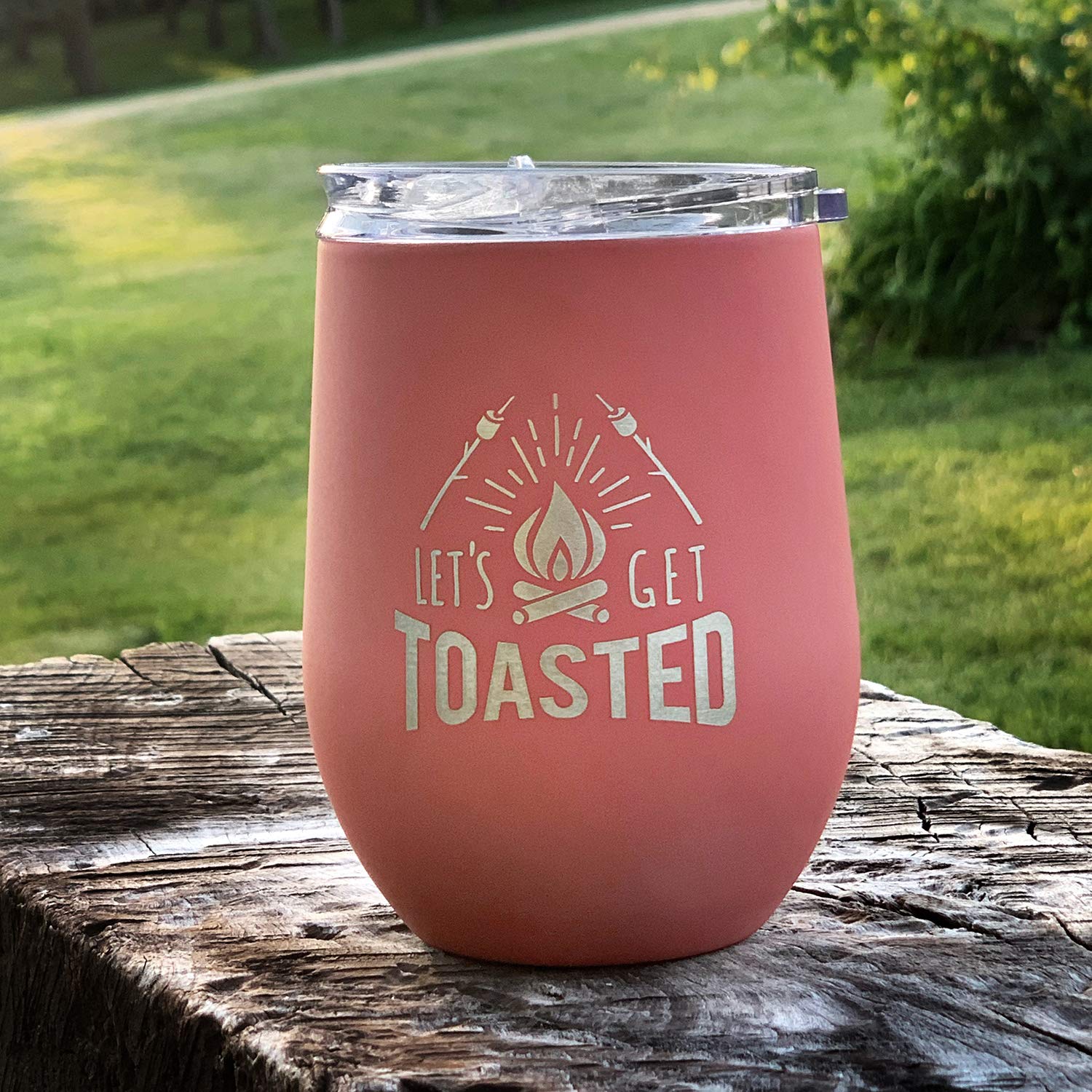 Campfire Metal Wine Tumbler / 12 oz. Let’s Get Toasted Camping Glass/Funny Portable Camping Gift