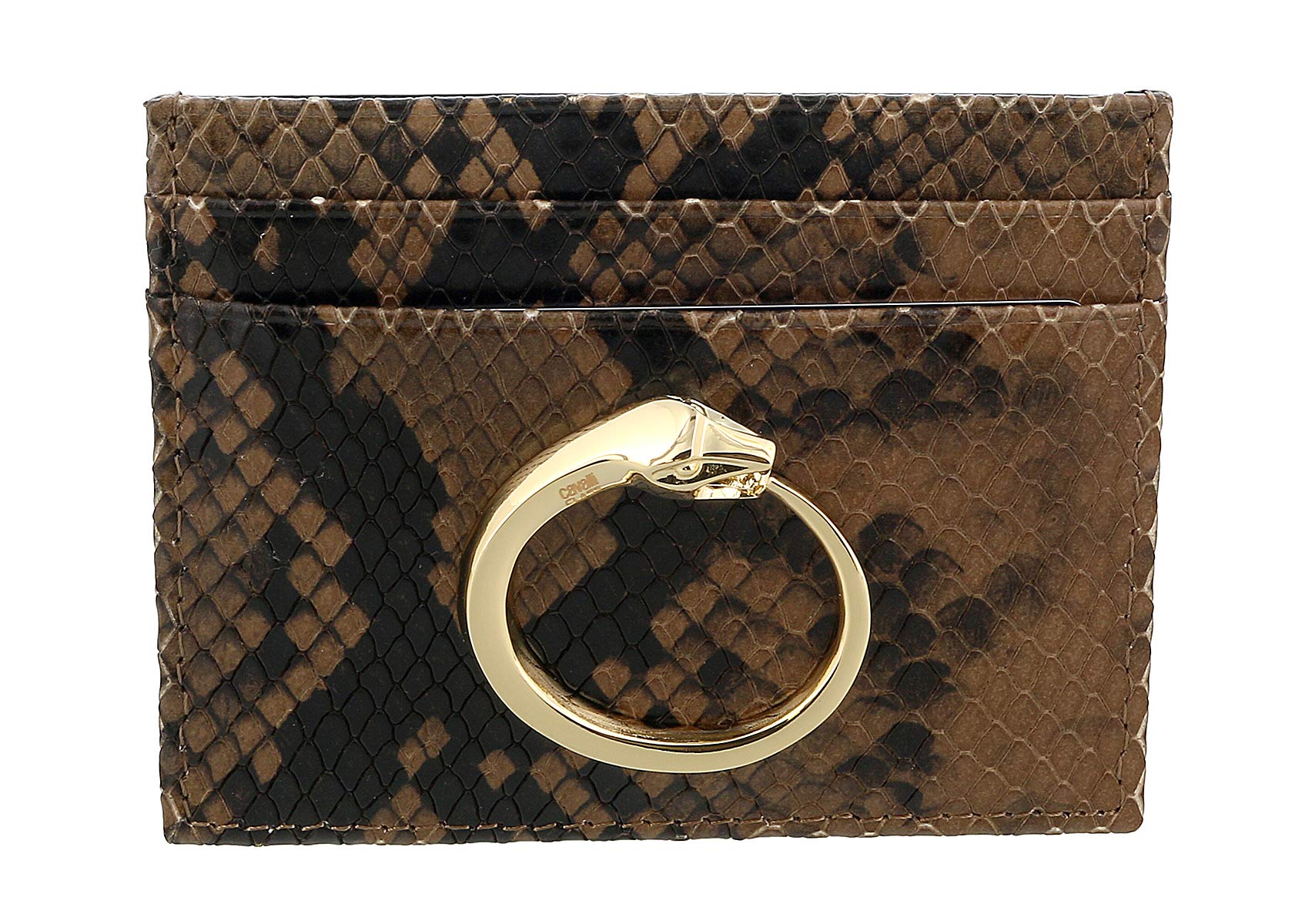 ROBERTO CAVALLI Class Taupe Millie Deluxe Snake Textured Credit Card Holder for womens