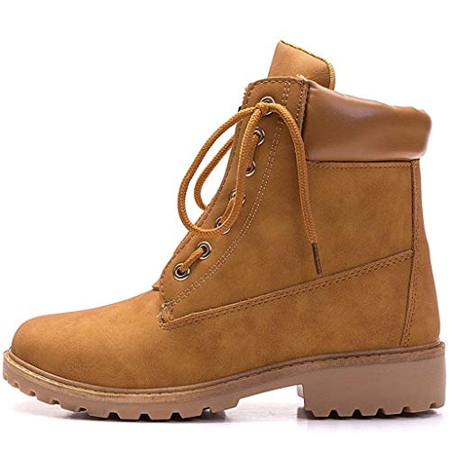 Padaleks Women's Round Toe Waterproof Ankle Bootie Lace Up Low Heel Work Motorcycle Combat Boots High Tops Booties