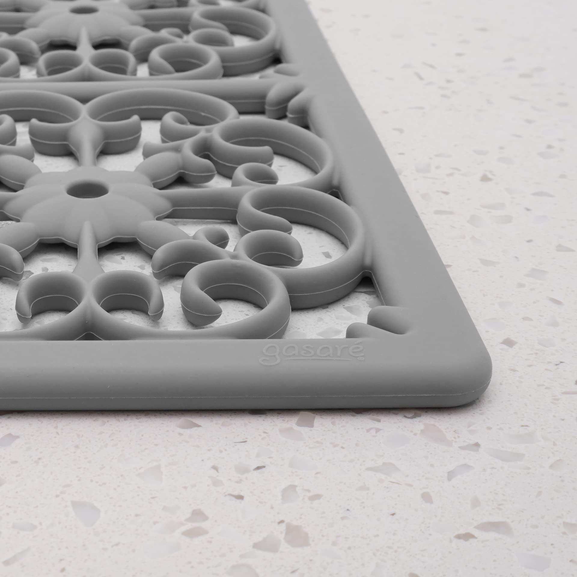 GASARÉ, Extra Large, Thick, Silicone Trivet for Hot Dishes, Pots, and Pans, Heat Resistant Mat for Countertop, Hot Pad for Kitchen, Easy to Clean, 16 x 12 x 3/8 Inches, Gray