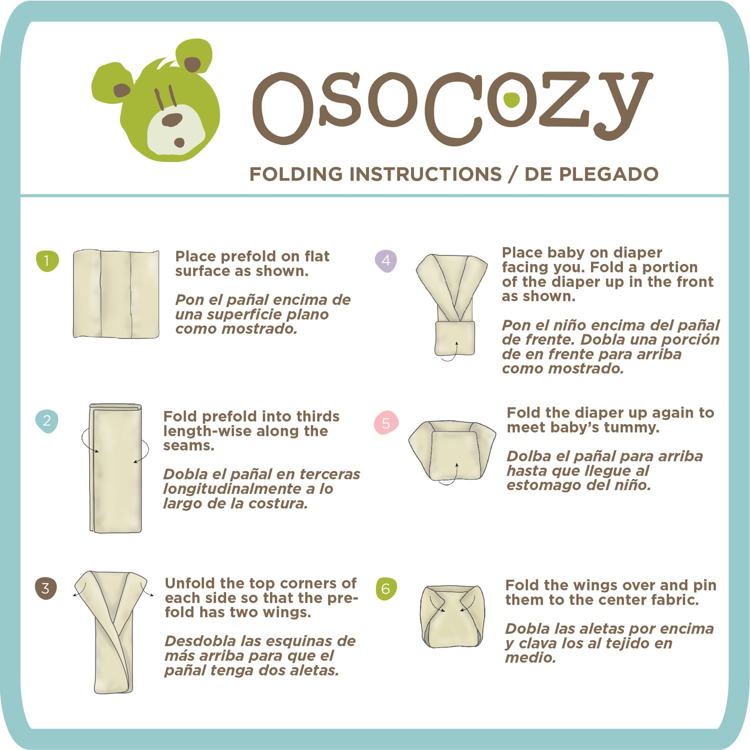 OsoCozy Prefolds Bleached Cloth Baby Diapers, Size 1 (7-15 lbs), Soft, Absorbent and Durable 100% Natural Cotton, Our Top Selling Diaper Service Quality Prefolds - (6 Pack)