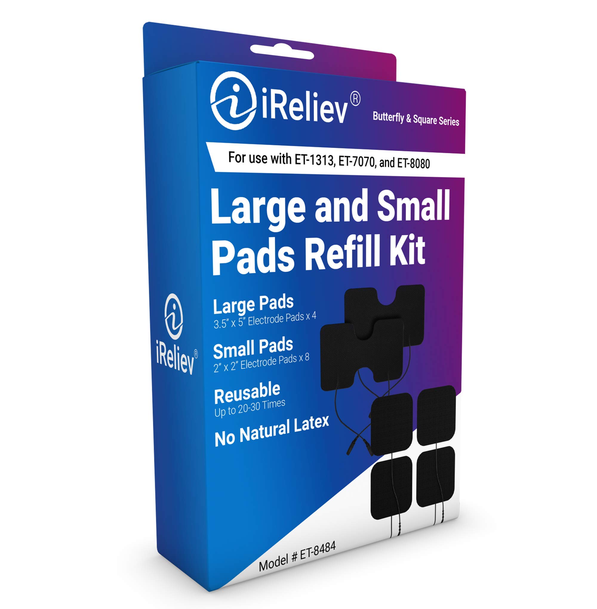 iReliev OTC Large and Small Electrode Pads Refill Kit, 12 Electrodes. 8 Small and 4 Large Electrode Pads