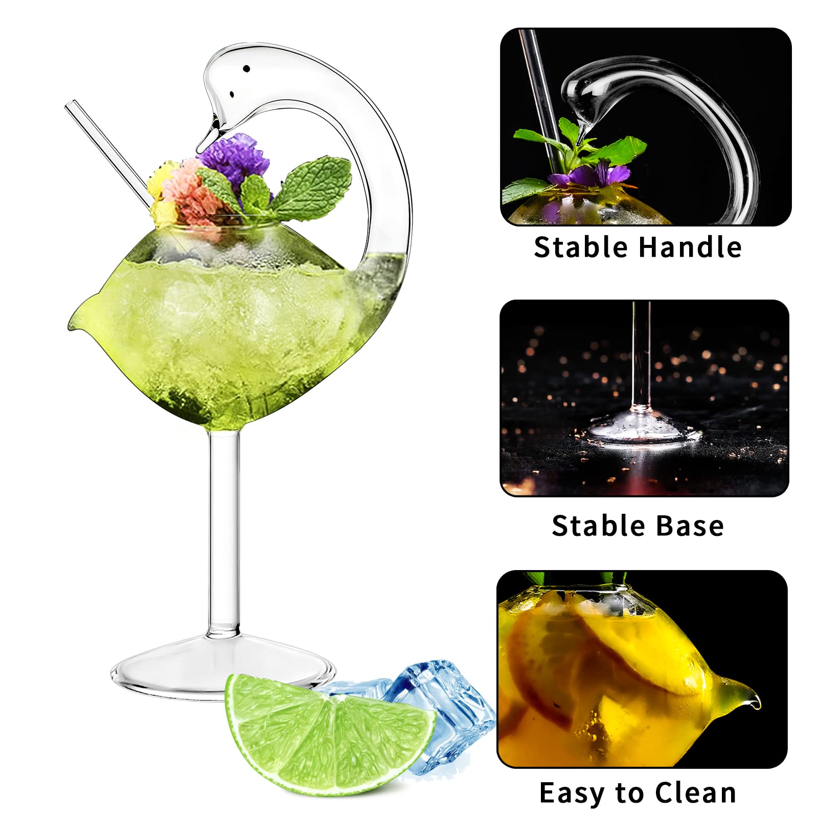 Brand Generic Cocktail Glass - Set of 2 Swan Glass 6oz Creative Drinking Glasses Wedding Gift for Juice, Martini, tequila, margarita