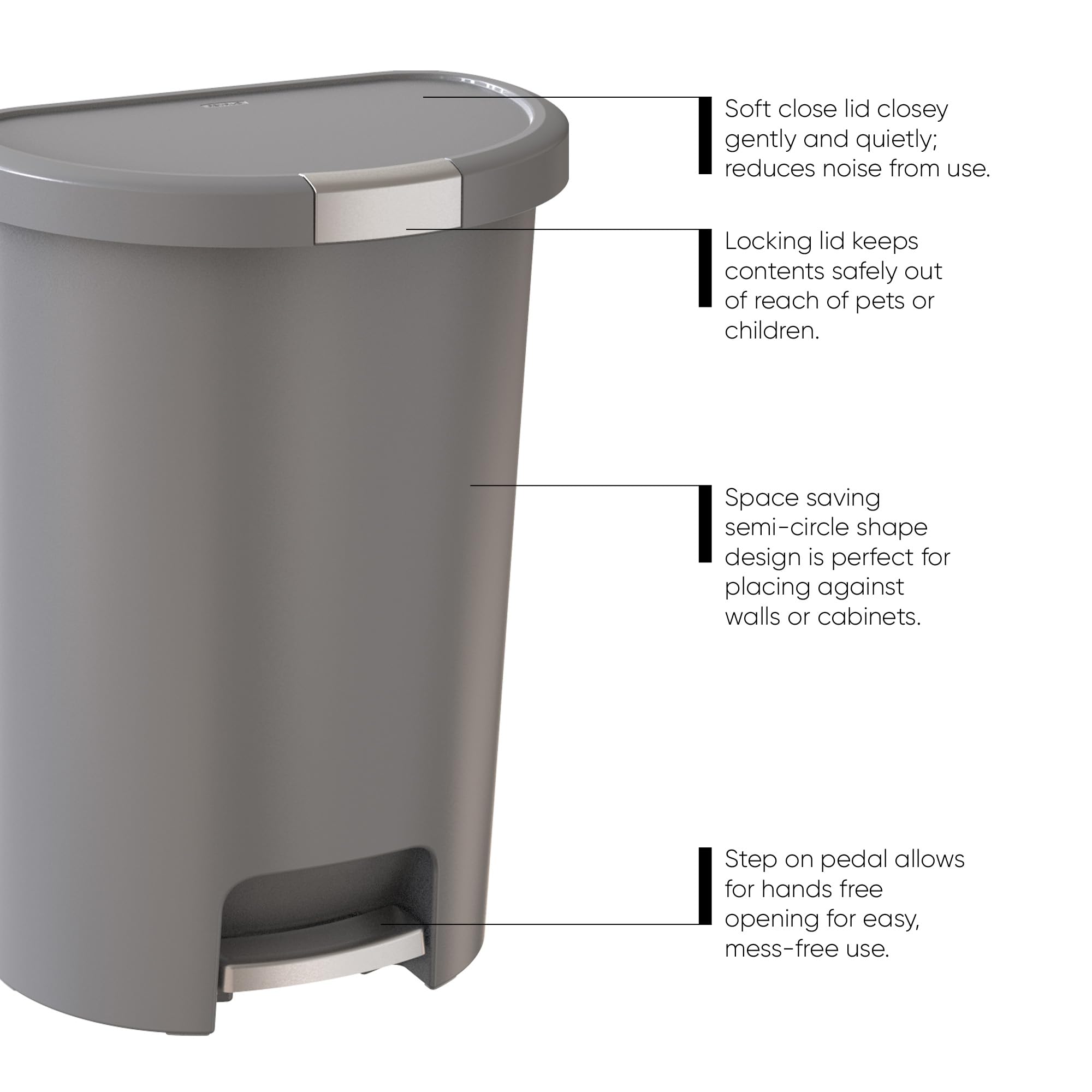 Curver Infinity 43.9 Liter / 13 Gallon Plastic Kitchen Trash Can with Foot Pedal and Locking Lid - Perfect for Household Use Indoor for Garbage Disposal or Recycling, Black