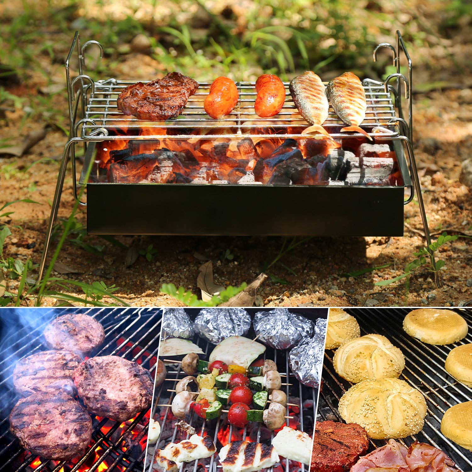 Camping Grill, Grills for Camping Folding & Lightweight Steel Mesh Barbecue Grill Tool, Portable Camping Grill for Outdoor Camping, Cooking, Hiking, Tailgating, Backpacking & Party