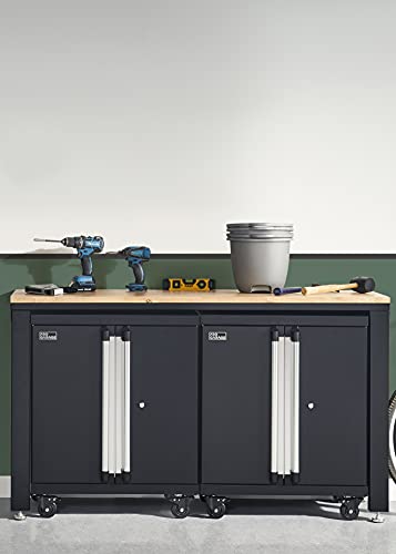 ClosetMaid ProGarage Garage Storage Base Cabinets & Workbench Top 3-Piece Set, Custom, Durable, Adjustable, Steel Construction, Black