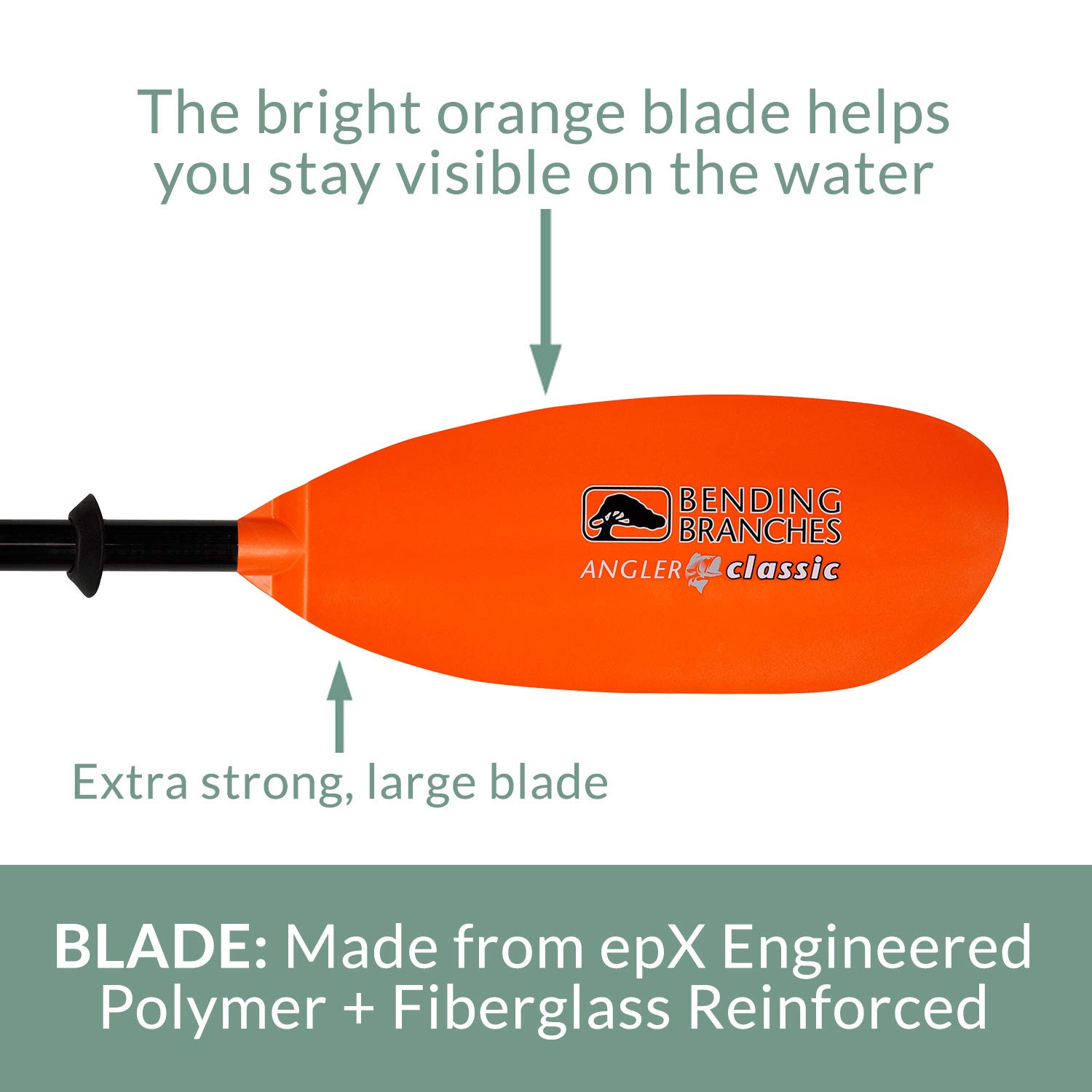Bending Branches Angler Classic 2-Piece Snap-Button Fishing Kayak Paddle; (Black Shaft/Orange Blade - 240 centimeters)