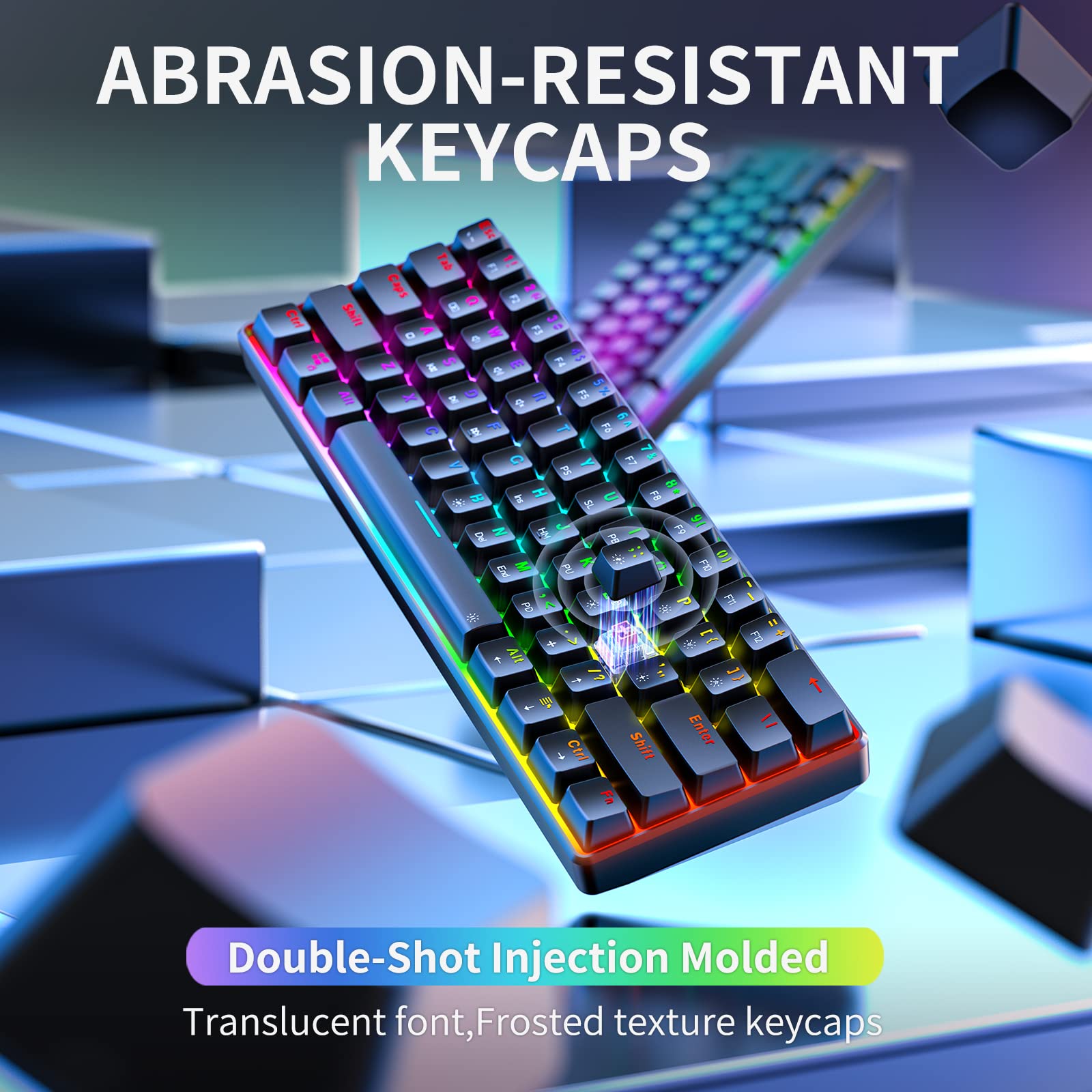 Punkston TH61 60% Mechanical Gaming Keyboard,RGB Backlit Wired Ultra-Compact Mini Mechanical Keyboard Full Keys Programmable Black