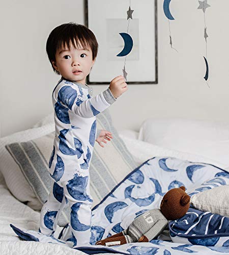 Burt's Bees Baby baby boys Pajamas, Zip-front Non-slip Footed Pjs, Organic Cotton and Toddler Sleepers, Indigo Hello Moon, 12 Months US