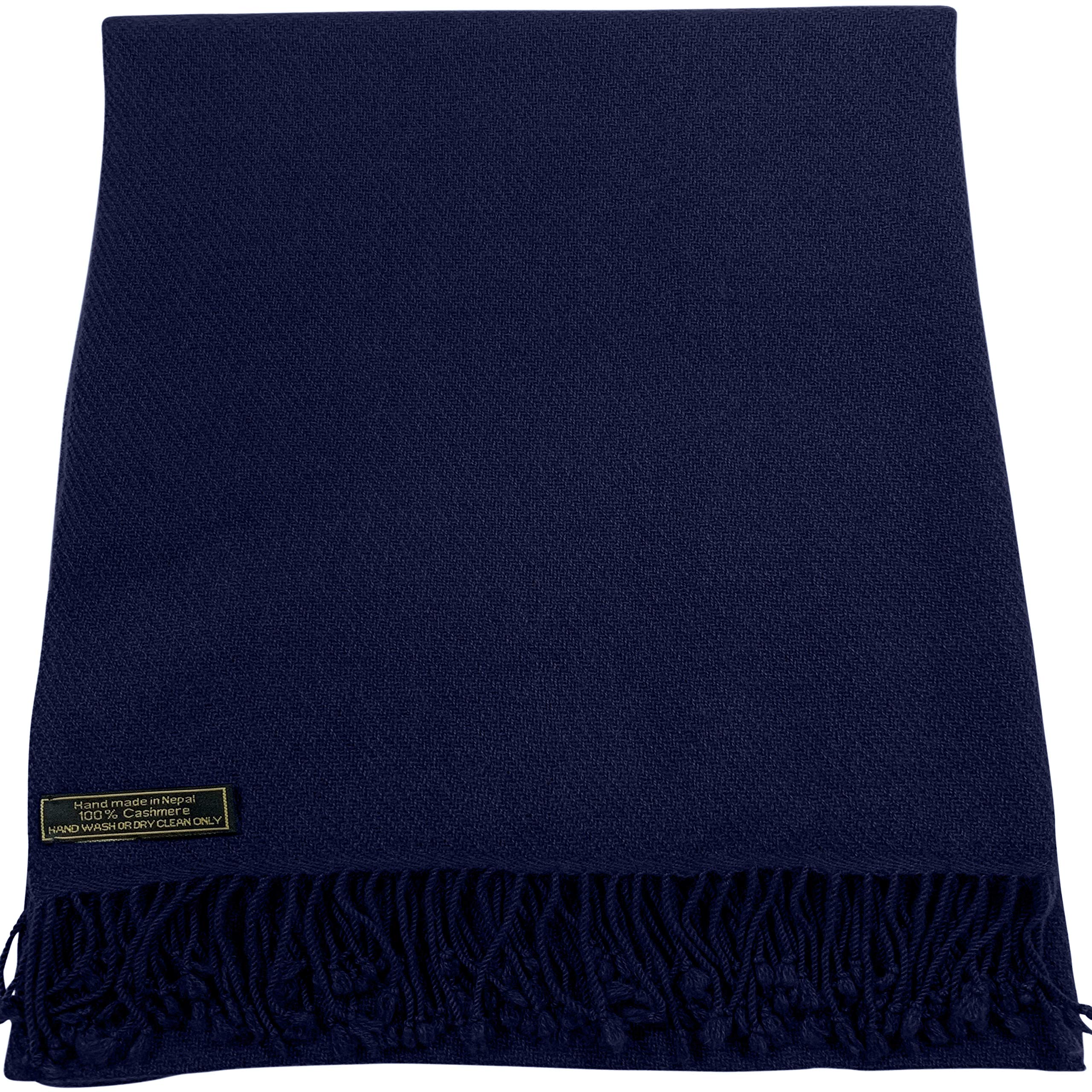 CJ Apparel Navy Blue Dark Blue 100% Cashmere Shawl Pashmina Scarf Wrap Stole Head Wrap Hand Made in Nepal NEW