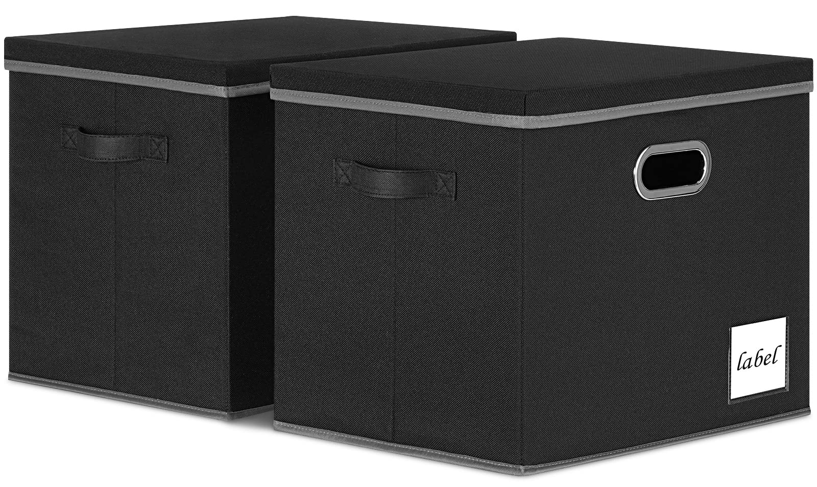 PFFVRP Extra Large Storage Bins with Lids, 16"x12"x12" Foldable Linen Fabric Storage Boxes with Lids, Storage Basket with Lid with Handles and Label, Storage Bin for Living Room Closet Office (Black)