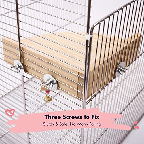 Lelepet Bird Wood Perch Platform Stand, Pet Bird Climbing Swing Toy, Parakeet Perches for Cage, Bird Corner Shelf, Wooden Flat Perch for Cockatiel Budgie Conure Parrot, Funny Bird Cage Perch with Bell