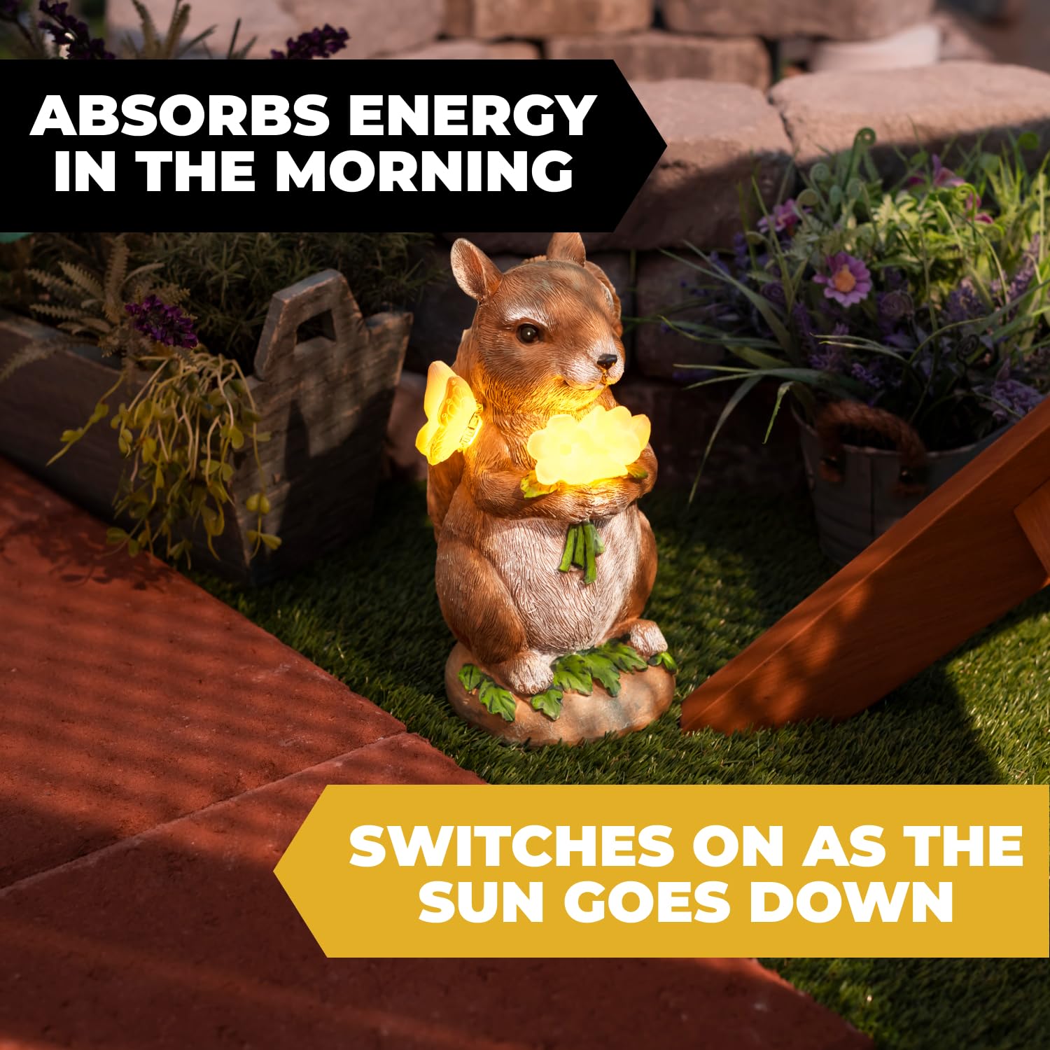 VP Home Charming Squirrel Solar Powered LED Outdoor Decor Garden Light Porcelain Squirrel Figurine Light Up Squirrel Gifts Garden Figurines Outdoor Solar Lawn Ornaments Squirrel Statue