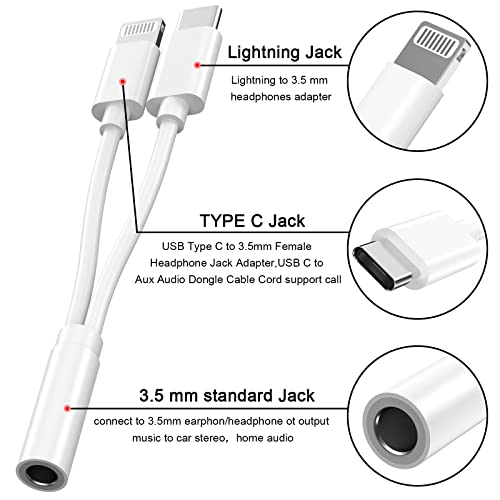 Lightning to 3.5 mm Headphone Jack Adapter,[Apple MFi Certified] iPhone Headphones Aux Audio Dongle+USB Type C to 3.5 mm Jack Female Adapter for iPhone 14 13 Pro Max 12 11 XS XR X 8 7 Samsung S23 S22