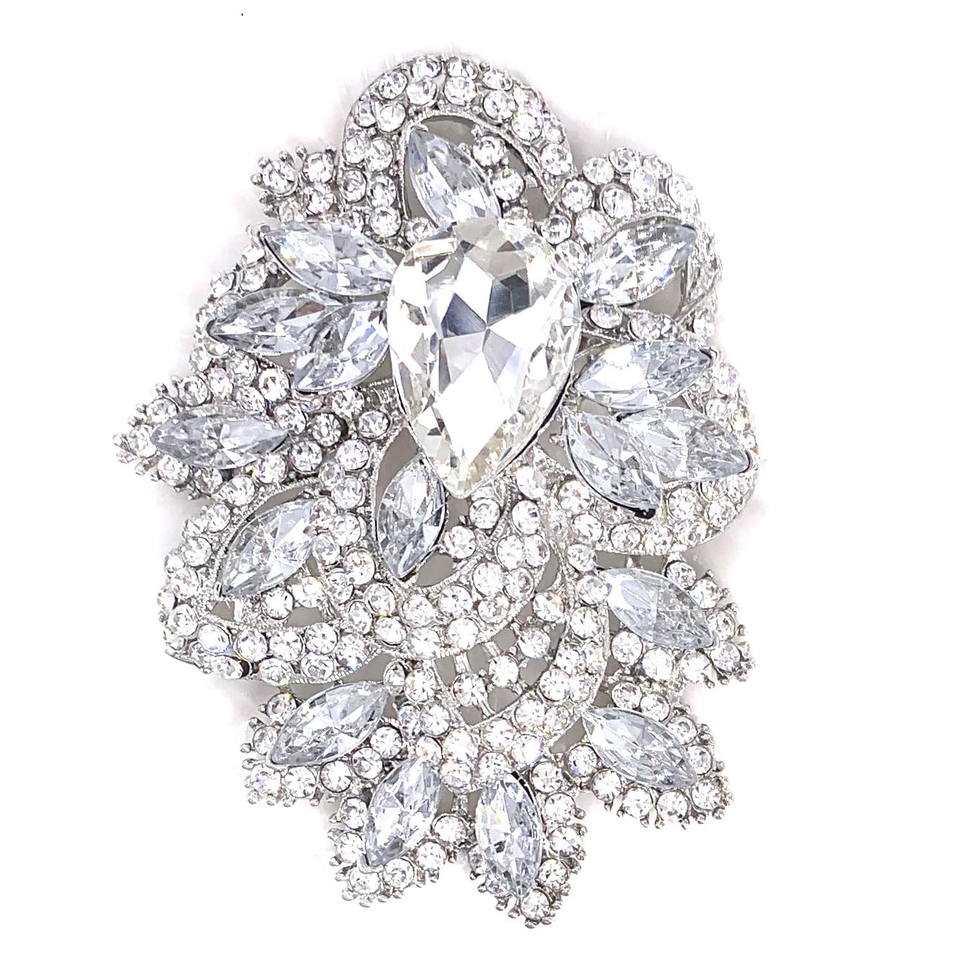 LAXPICOL Women's Vintage Blue Austrian Crystal Elegant Flower Teardrop Brooch Gold Tone (clear)