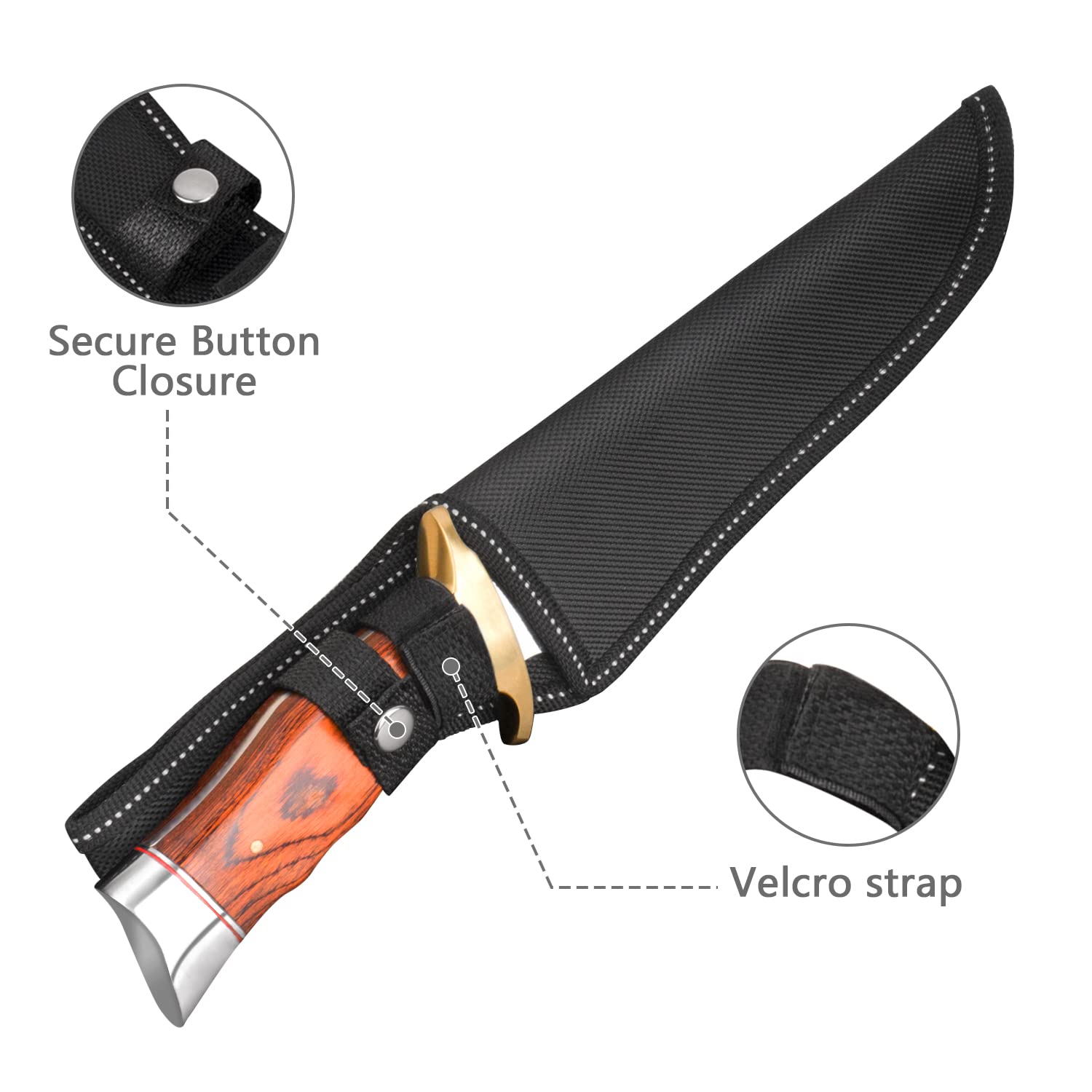 Bowie Knife with Sheath Full Tang Fixed Blade Hunting Knife 12 inches, Knife for Tactical, Survival, Camping, Christmas Gift