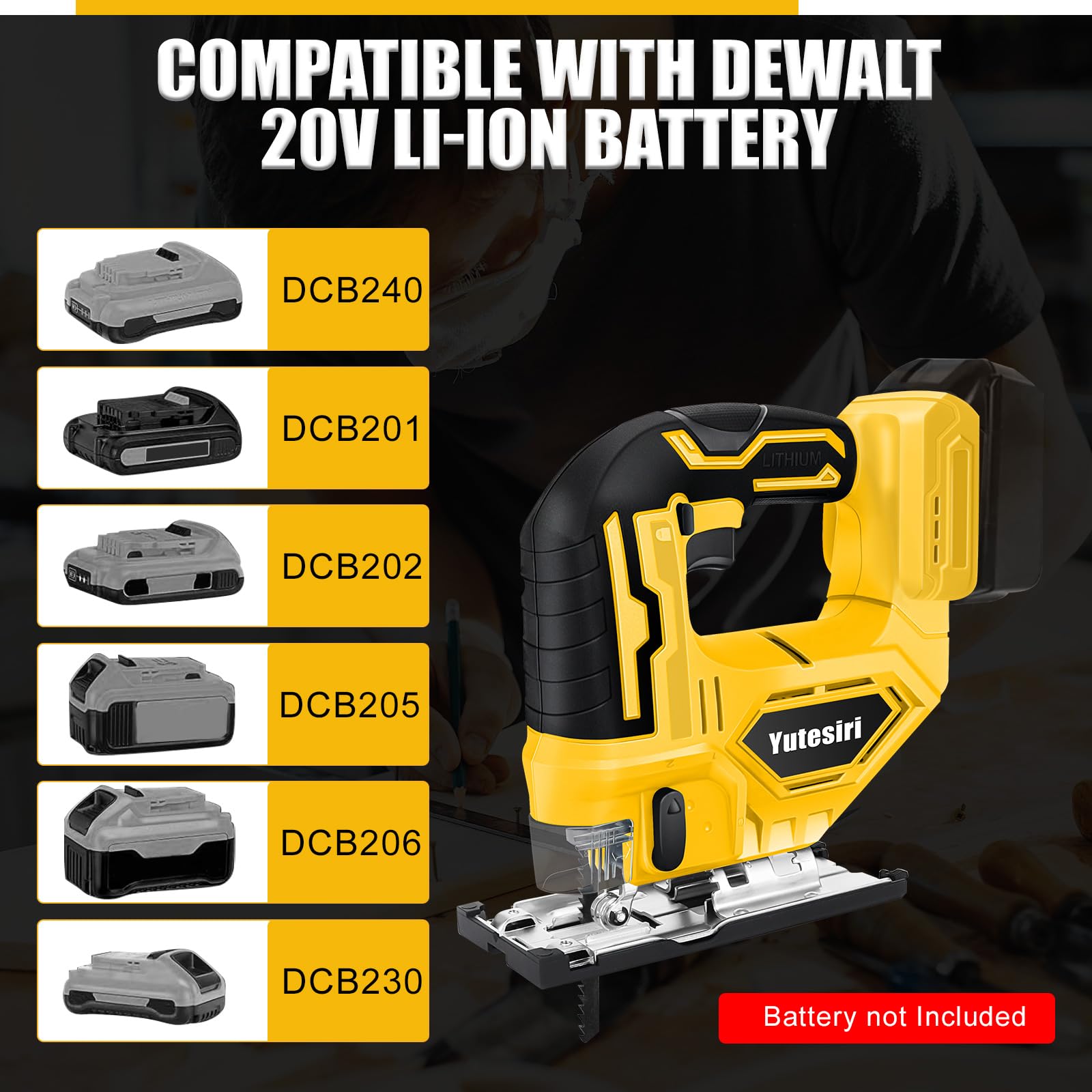 Cordless Jig Saw Compatible with Dewalt 20V Battery,Brushless Motor with 6pcs Blades, Variable Speed, Bevel Angle (0°-45°),with 3 Position Orbital Setting for Straight/Curve/Circle/Cutts (No Battery)