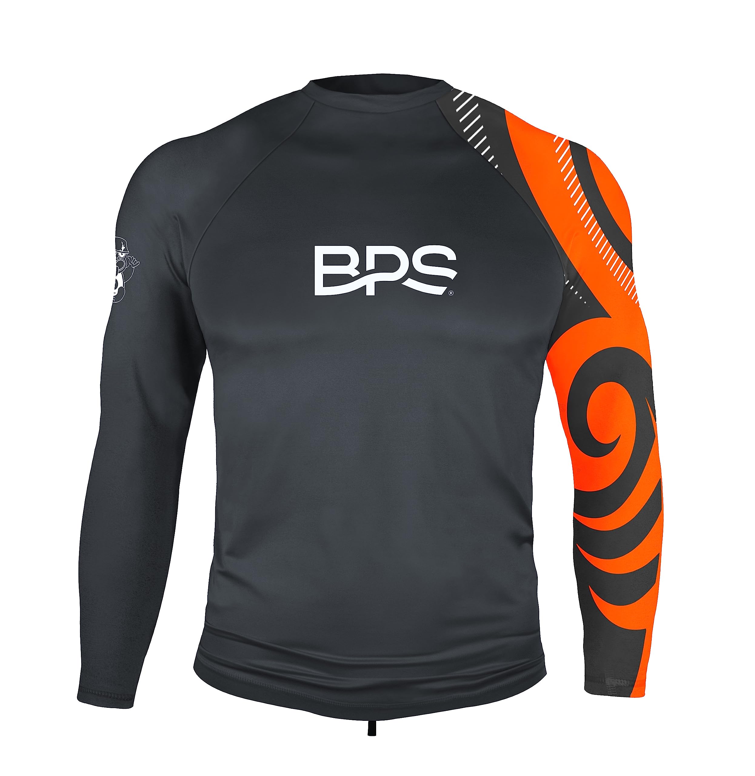 BPS Men's Long Sleeve Swim Shirt/Rash Guard with Sun Protection (Patterned Charcoal Orange, XL)