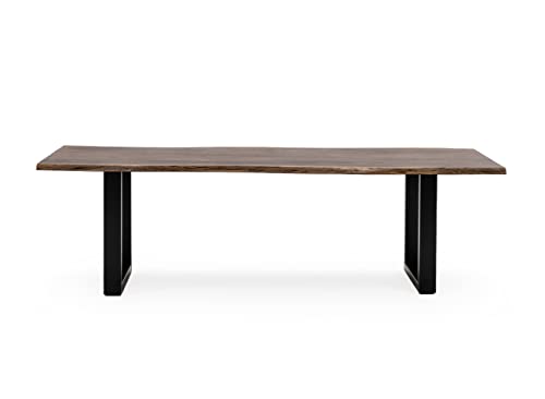 Limari Home Brylee Collection Modern Style Live Edge Solid Acacia Wood Top 6 Persons Dining Table with Metal U-Legs, Brown