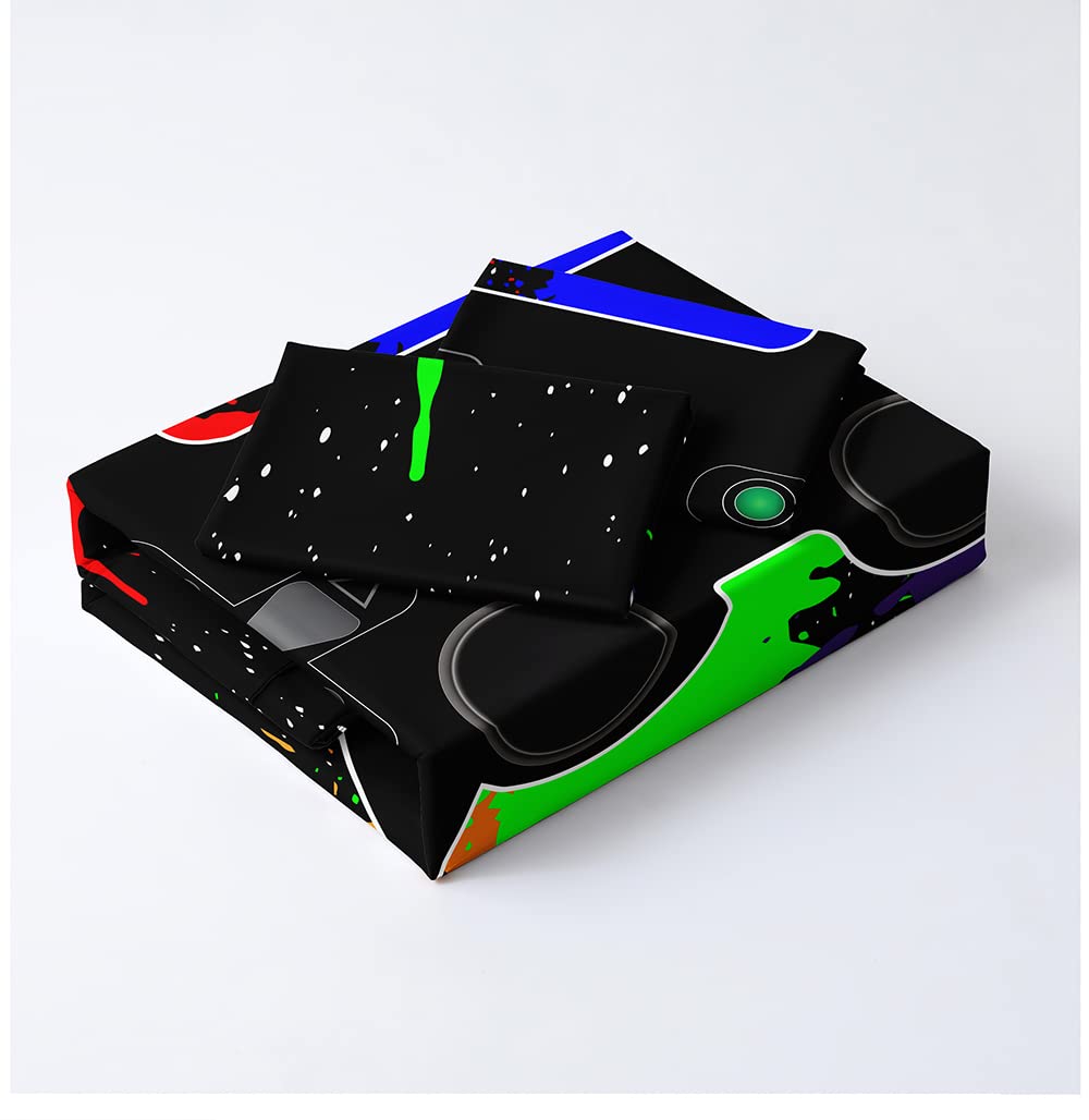 Holiyjog Game Bedding Set for Boys Kids Gamepad Duvet Cover with 2 Pillowcases Gamer Bedroom Decor Black Bed Set 3pcs,Twin Size