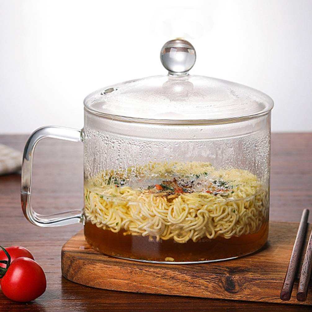 Cabilock Glass Saucepan with Cover Borosilicate Glass Cooking Pot Saucepan Kitchen Pot for Pasta Noodle Soup Milk 13CM