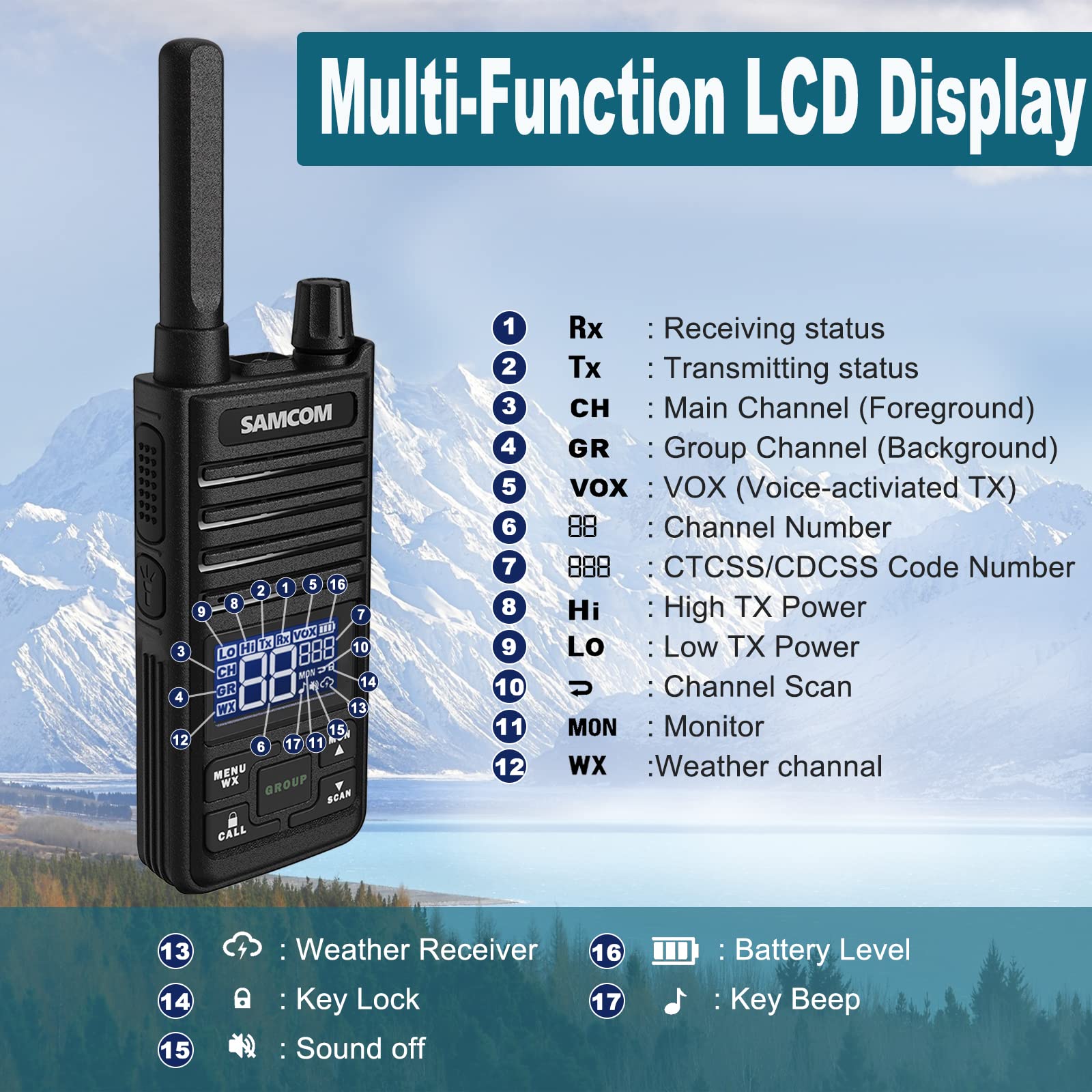 SAMCOM GMRS Radios Long Range Walkie Talkies for Adults, 30 Channels GMRS Two Way Radios Handheld, Upgrade T2 2-Way Radios USB-C Rechargeable, NOAA Weather Alert & Group Call for Camping Hiking, 4 Pcs