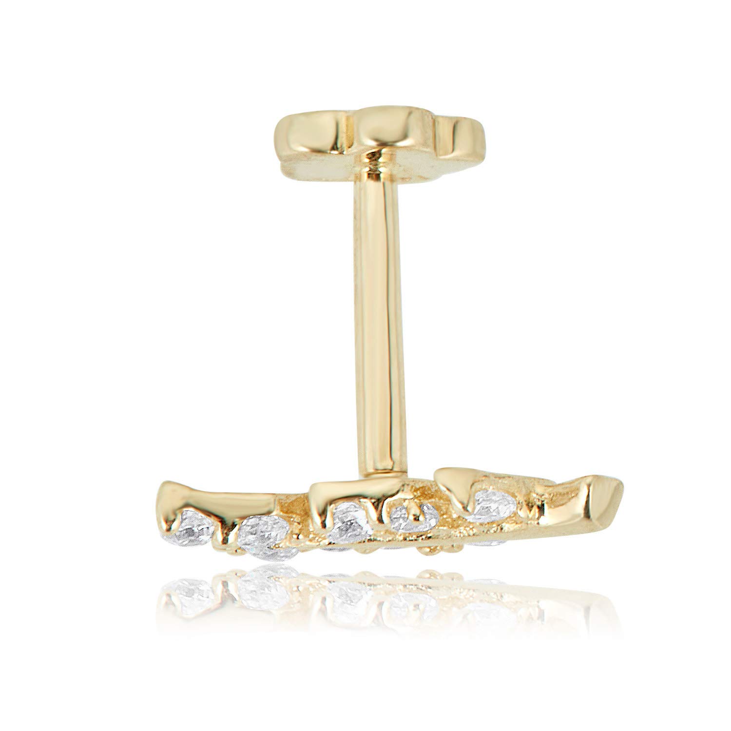AVORA 14K Yellow Gold Simulated Diamond CZ Sideways Leaf Cartilage Piercing Flat Back Earring Body Jewelry (18 Gauge)