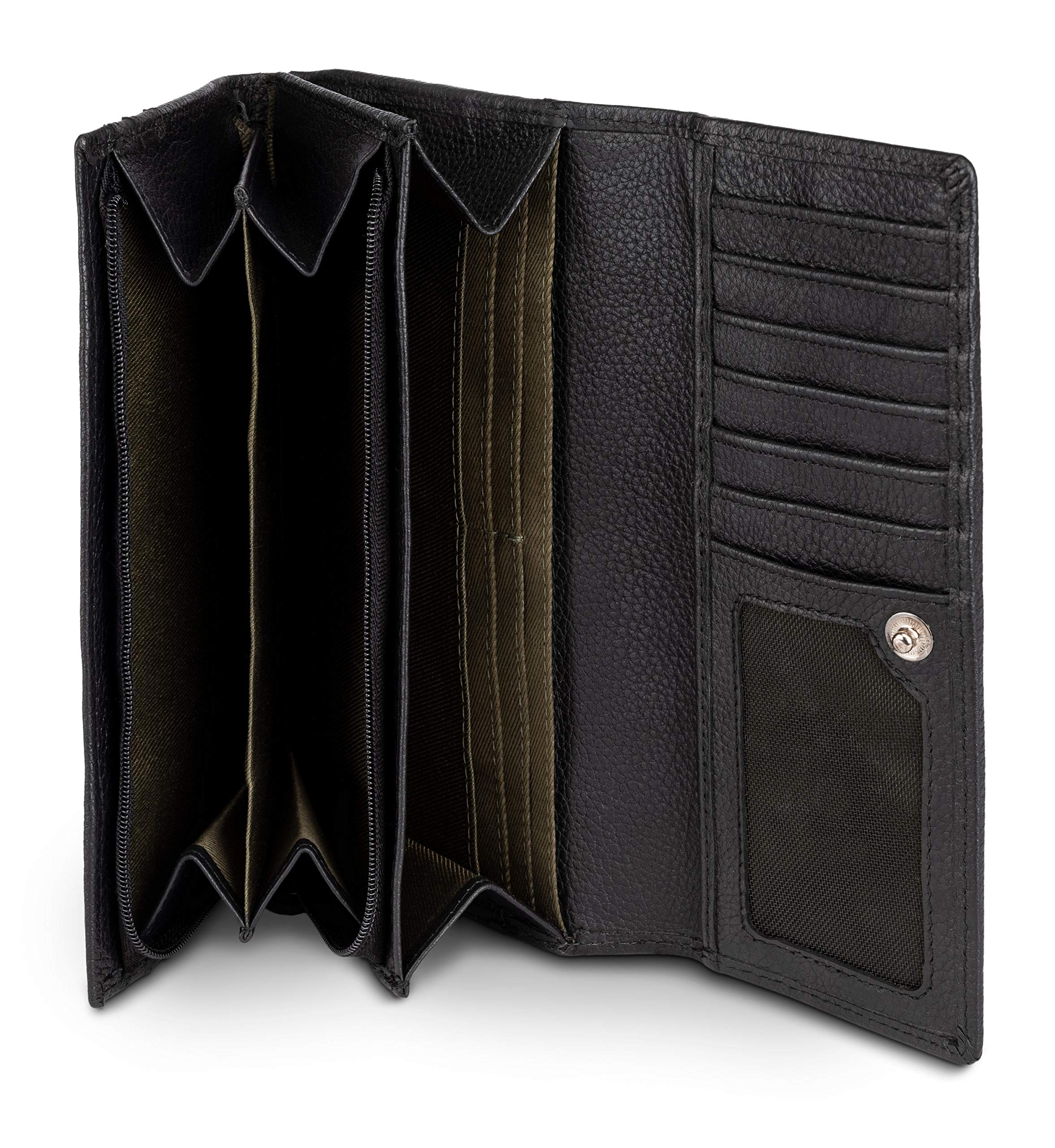 LEABAGS Leather Wallets for Women - RFID Blocking Button Closure 18 credit card slots - Women's Wallets Small Genuine Leather Bifold Compact