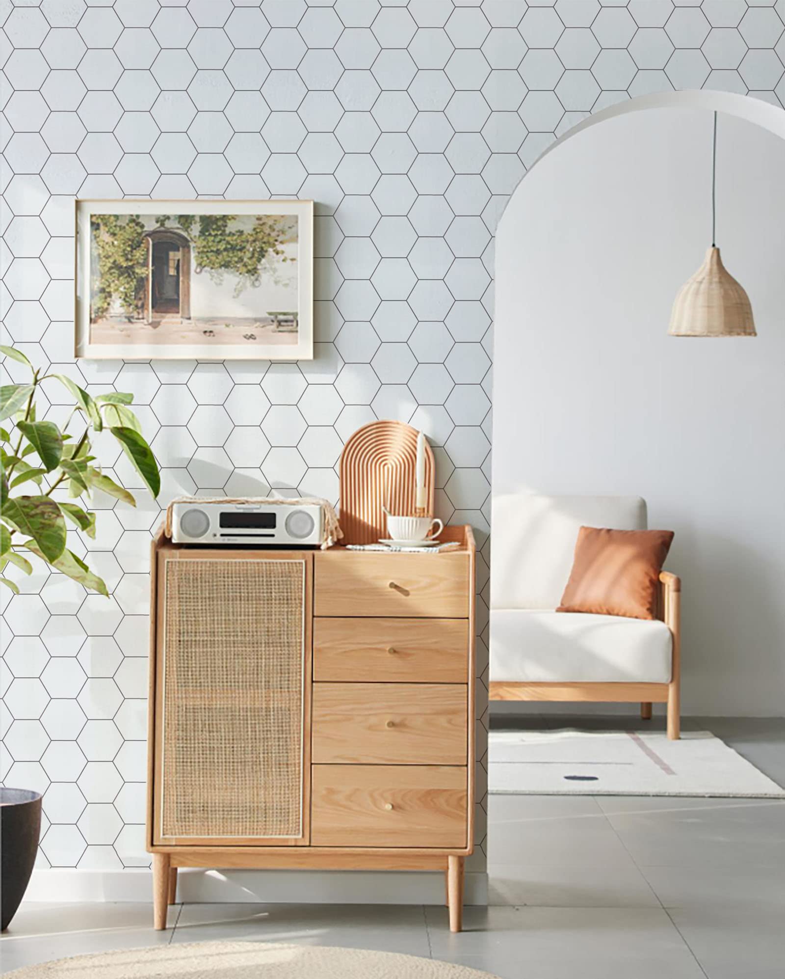 Fiula White Hexagon Wallpaper Peel and Stick Wallpaper Grey and White Wallpaper Removable Wallpaper White Trellis Wallpaper Vinyl Wallpaper 17.3βΓ78.7β