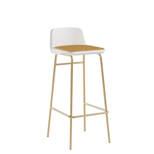 Brage Living Bar Stools 31.5 Inch Set of 2, PP Seat Retro PU Leather Cushion Barstools with Low Back, Armless Bar Height Chairs for Kitchen Dining Cafe with Gold Legs, Yellow and White
