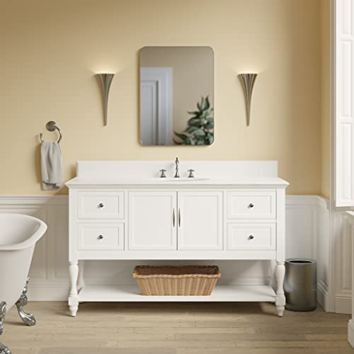 Kitchen Bath Collection Beverly 60-inch Single Bathroom Vanity (White/Quartz): Includes White Cabinet with Stunning Quartz Countertop and White Ceramic Sink