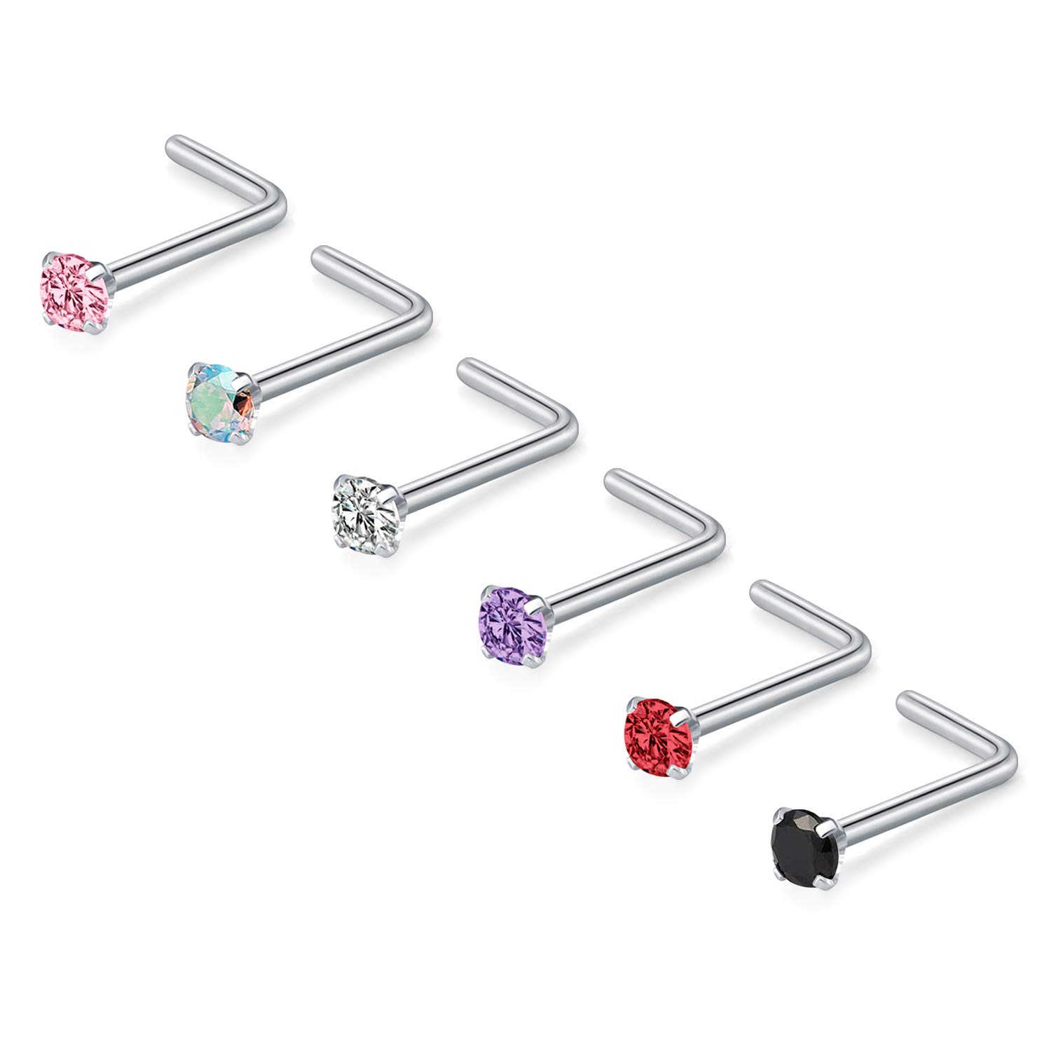 AVYRING 18G Nose Studs Nostril Ring L Bar Shape Surgical Steel Piercing Jewelry for Women Nose Rings Studs CZ 1.5mm/2mm/2.5mm/3mm