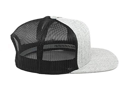 Branded Bills ‘The Salute' USA Flag Leather Patch Hat Flat Trucker - One Size Fits All (Heather Grey/Black)