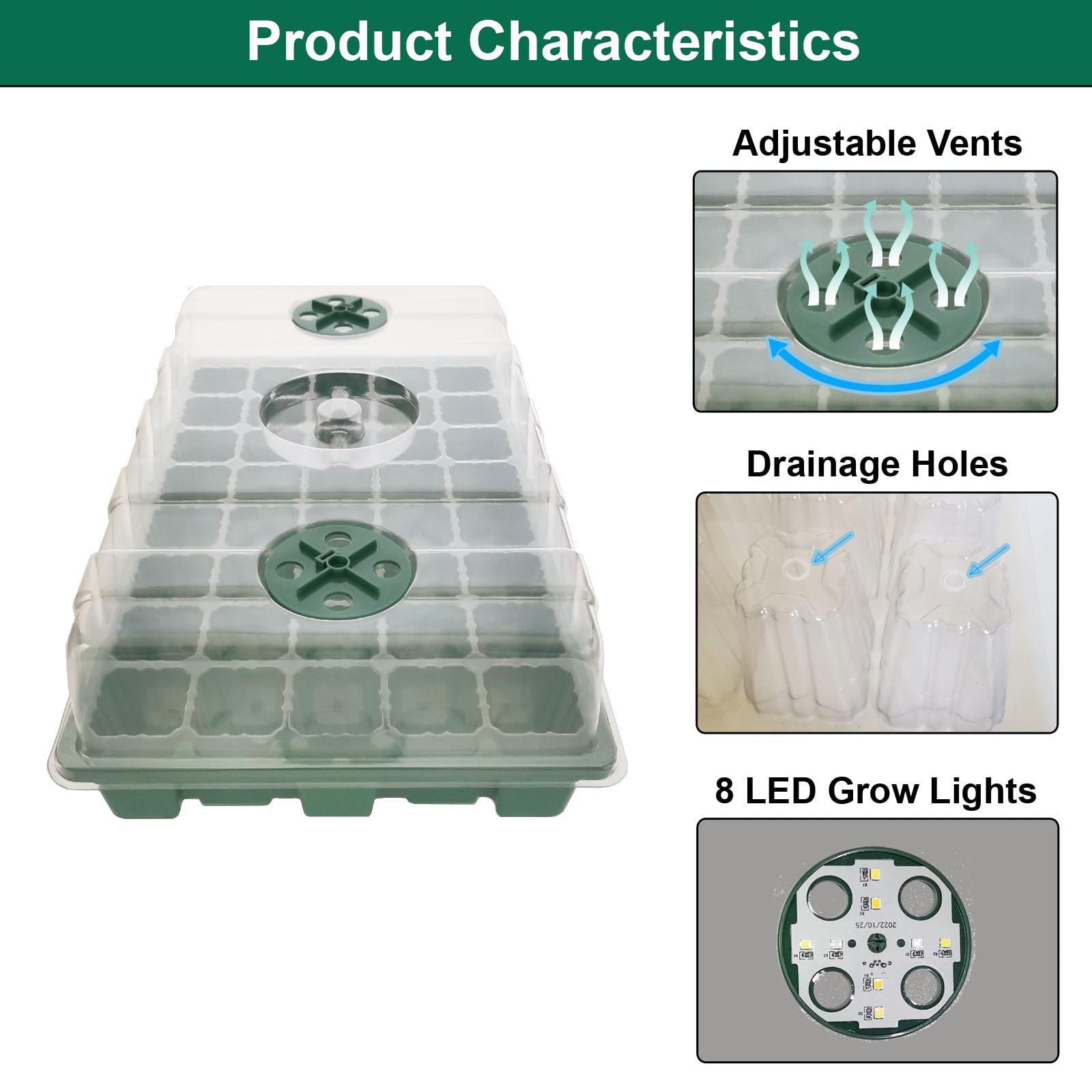 Bornfornice Seed Starter Tray with Grow Light, 3 Pack 120 Cells Seed Starter Kit with Timing Controller Adjustable Brightness, Thicken Seedling Starter Trays with Humidity Domes Heightened Lids
