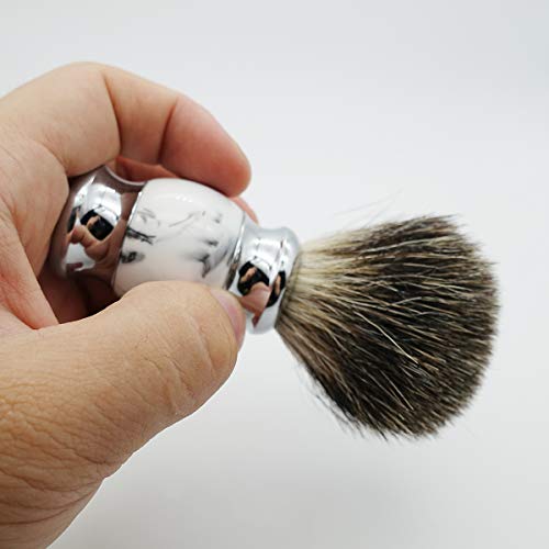 Bicrops Badger Hair Shaving Brush For Gentleman Wet Shave, Smooth Resin Best Gift For Men (Marble Teaxture)