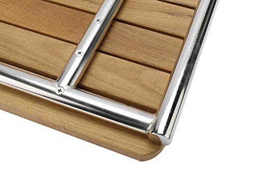 HYDDNice 26"x16" Wall Mounted Teak Folding Shower Seat Bench Bathroom Stool Solid Wood Fold Down & 316 Stainless Steel Accessories